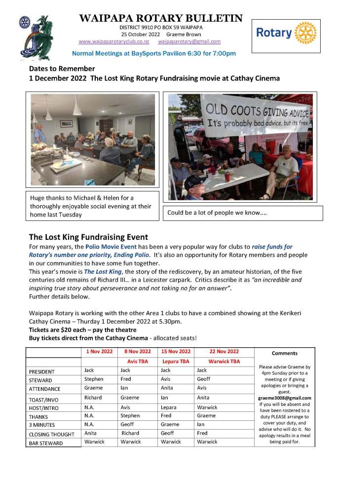 Bulletin 25 October 2022 – Rotary Club of Waipapa